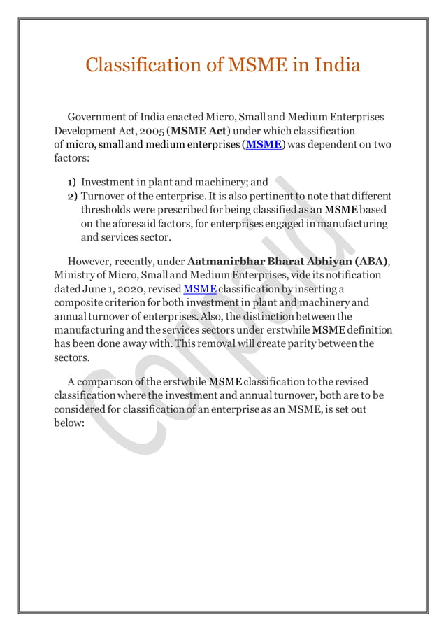 Classification of msme | DOCX