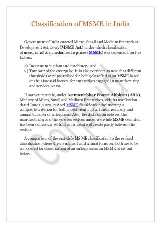 Classification of MSME