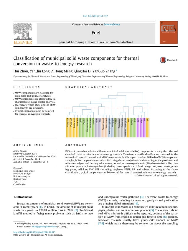 Classification of municipal solid waste components for thermal ...
