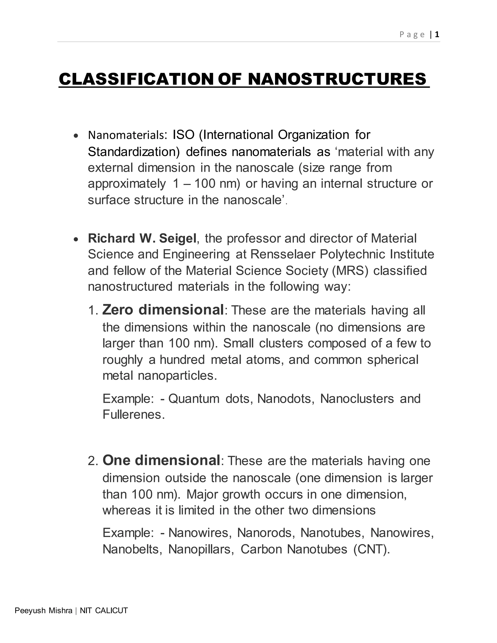 Classification of Nanostructures by Peeyush Mishra | DOC
