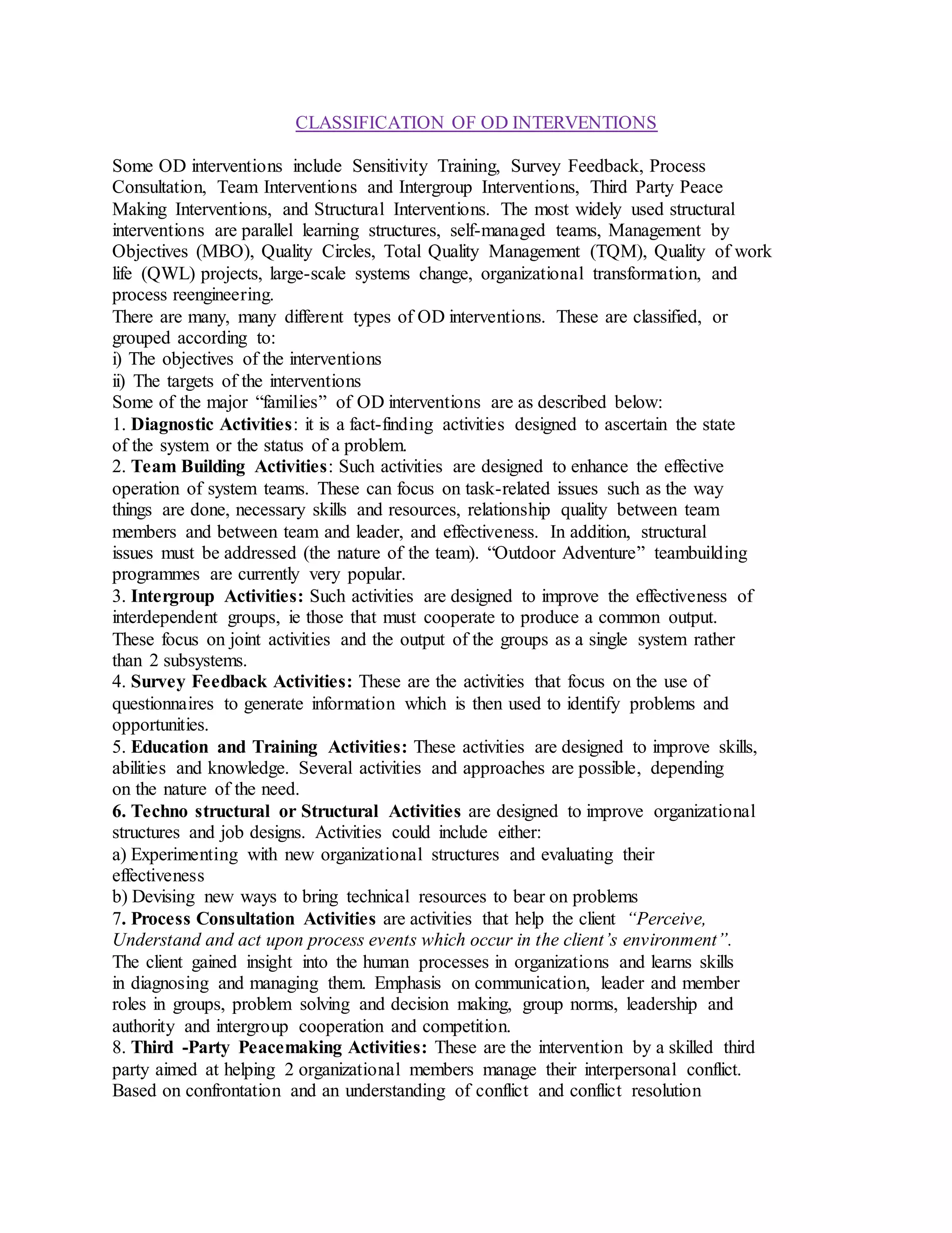 Classification of od interventions | DOCX