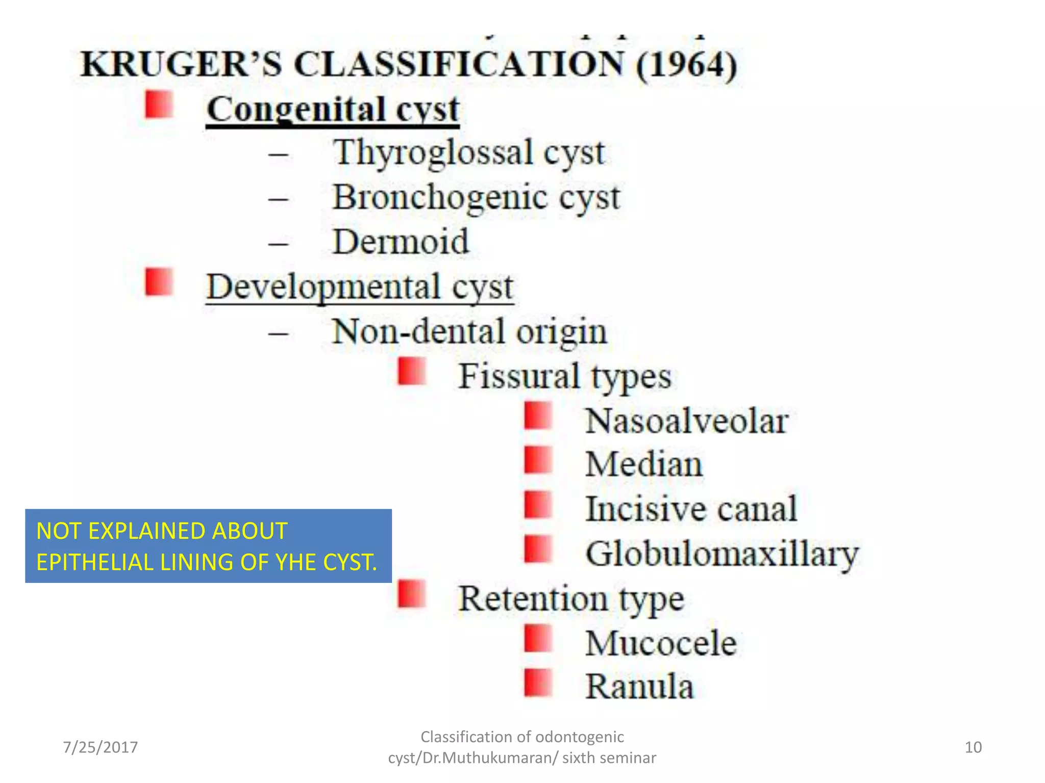 Classification of odontogenic cyst | PPTX