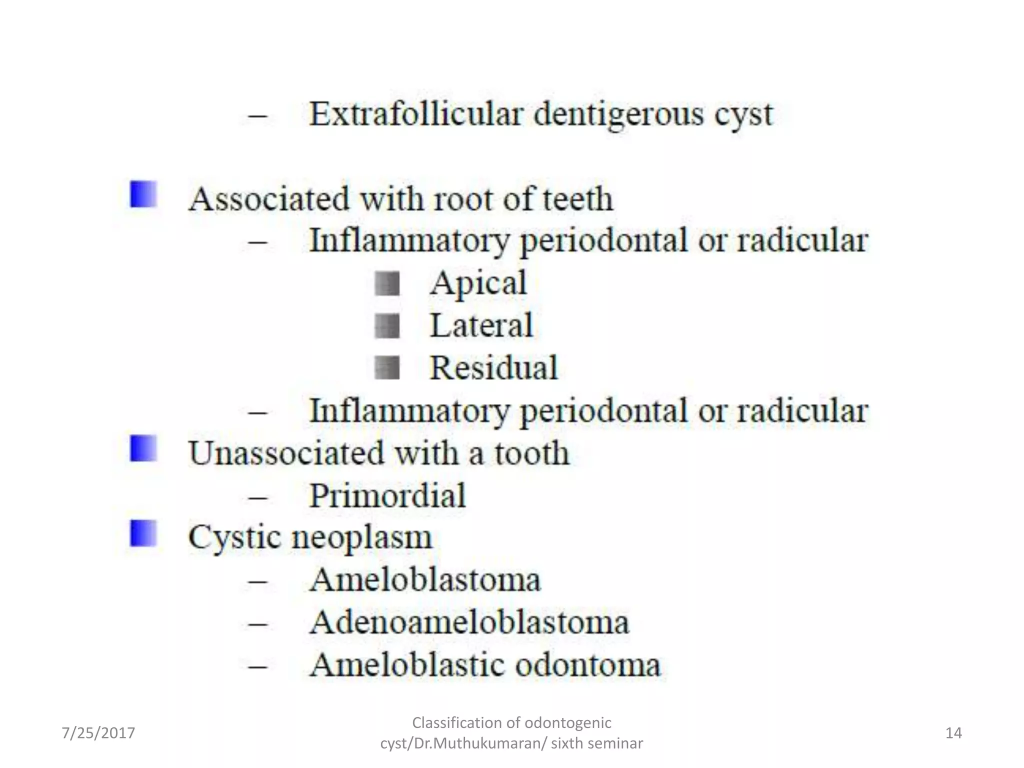 Classification of odontogenic cyst | PPTX