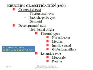 Classification of odontogenic cyst | PPTX
