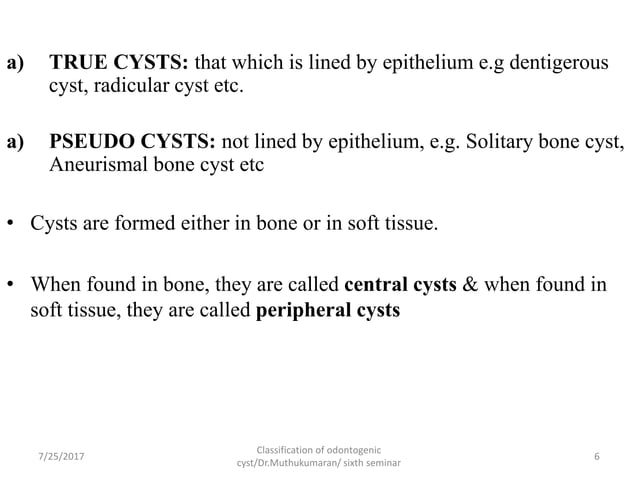 Classification of odontogenic cyst | PPTX | Dental Health | Diseases ...