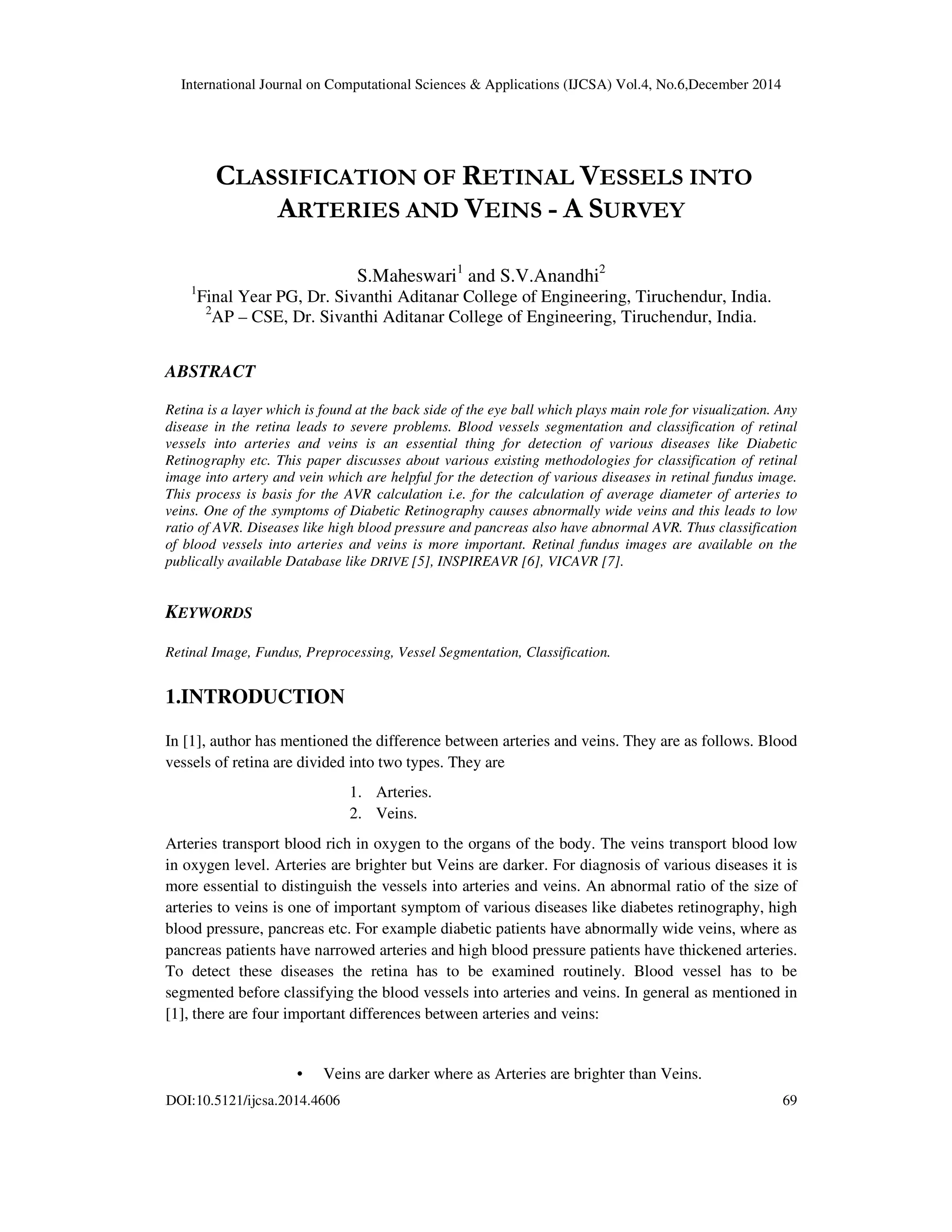 Classification of retinal vessels into | PDF