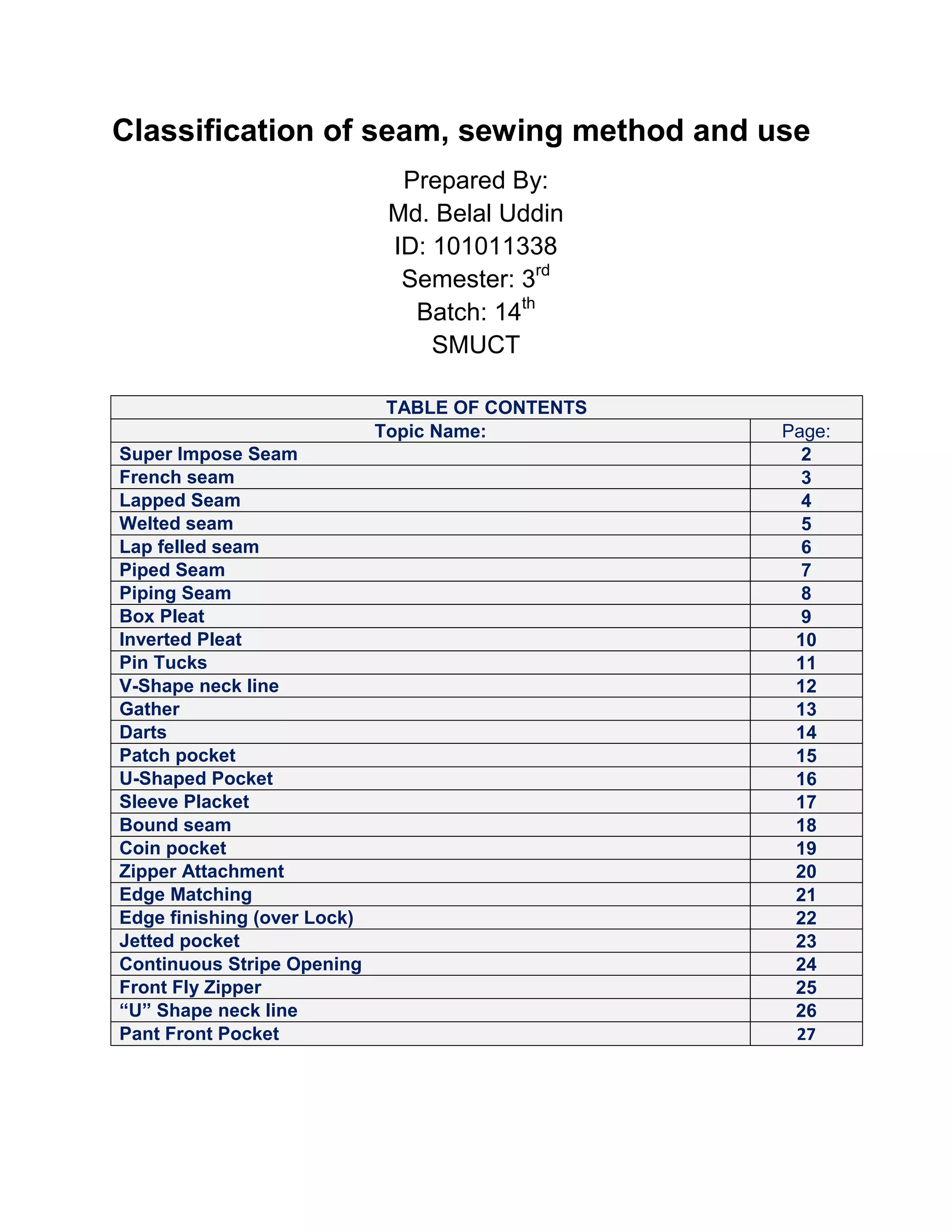 Classification of seam, sewing method and use | PDF