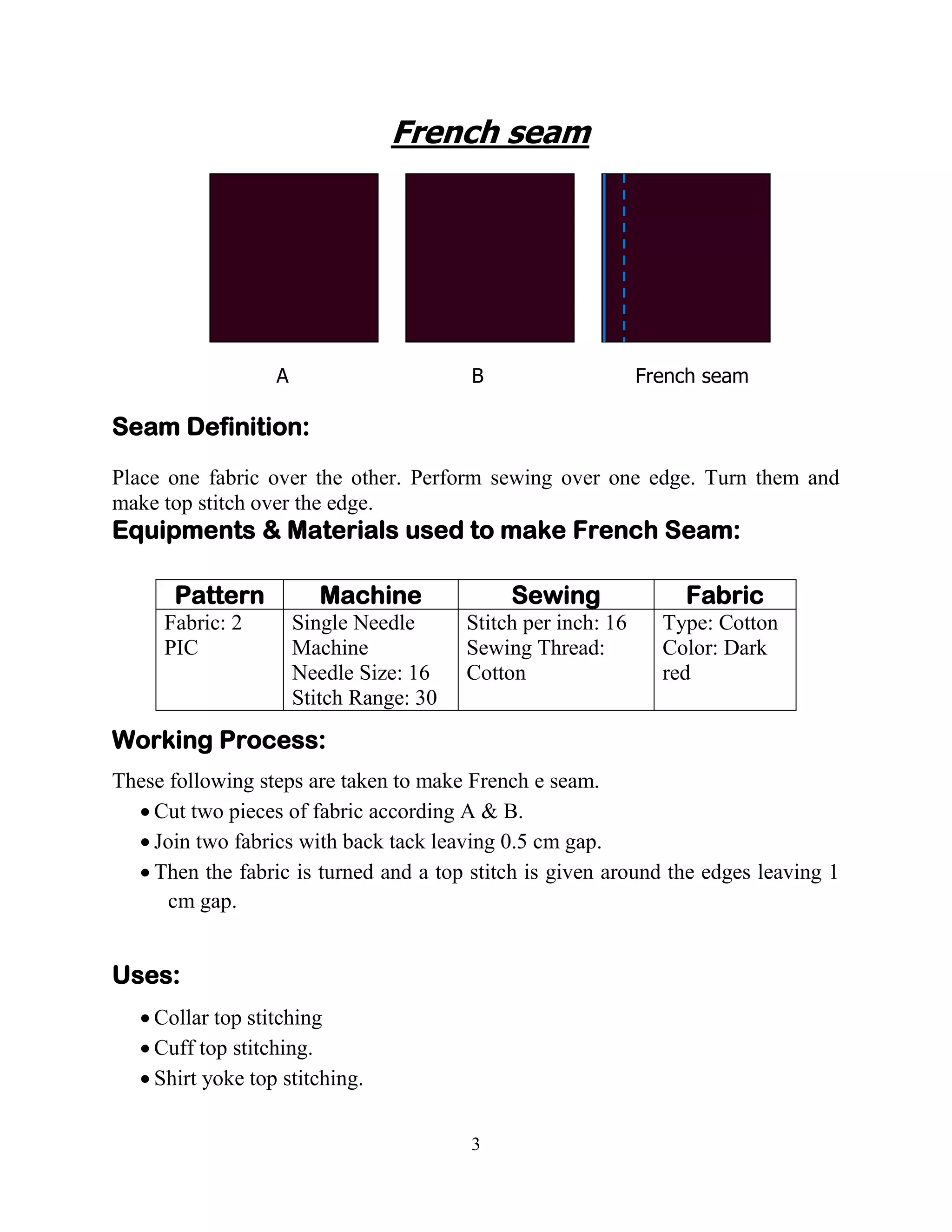 Classification of seam, sewing method and use | PDF