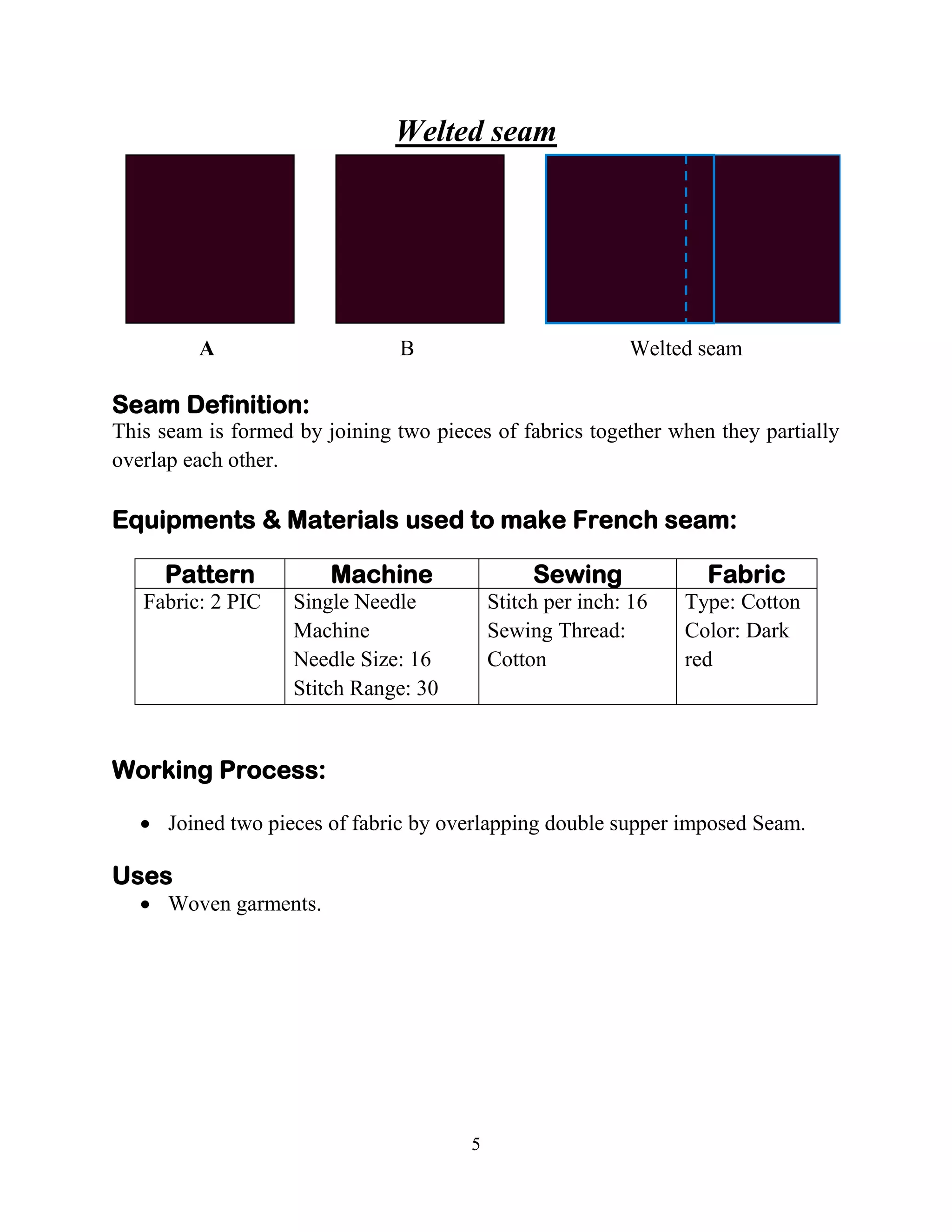 Classification of seam, sewing method and use | PDF