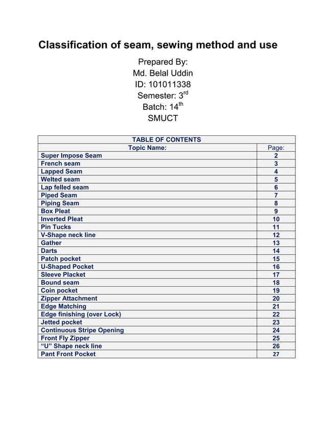 Classification of seam, sewing method and use | PDF