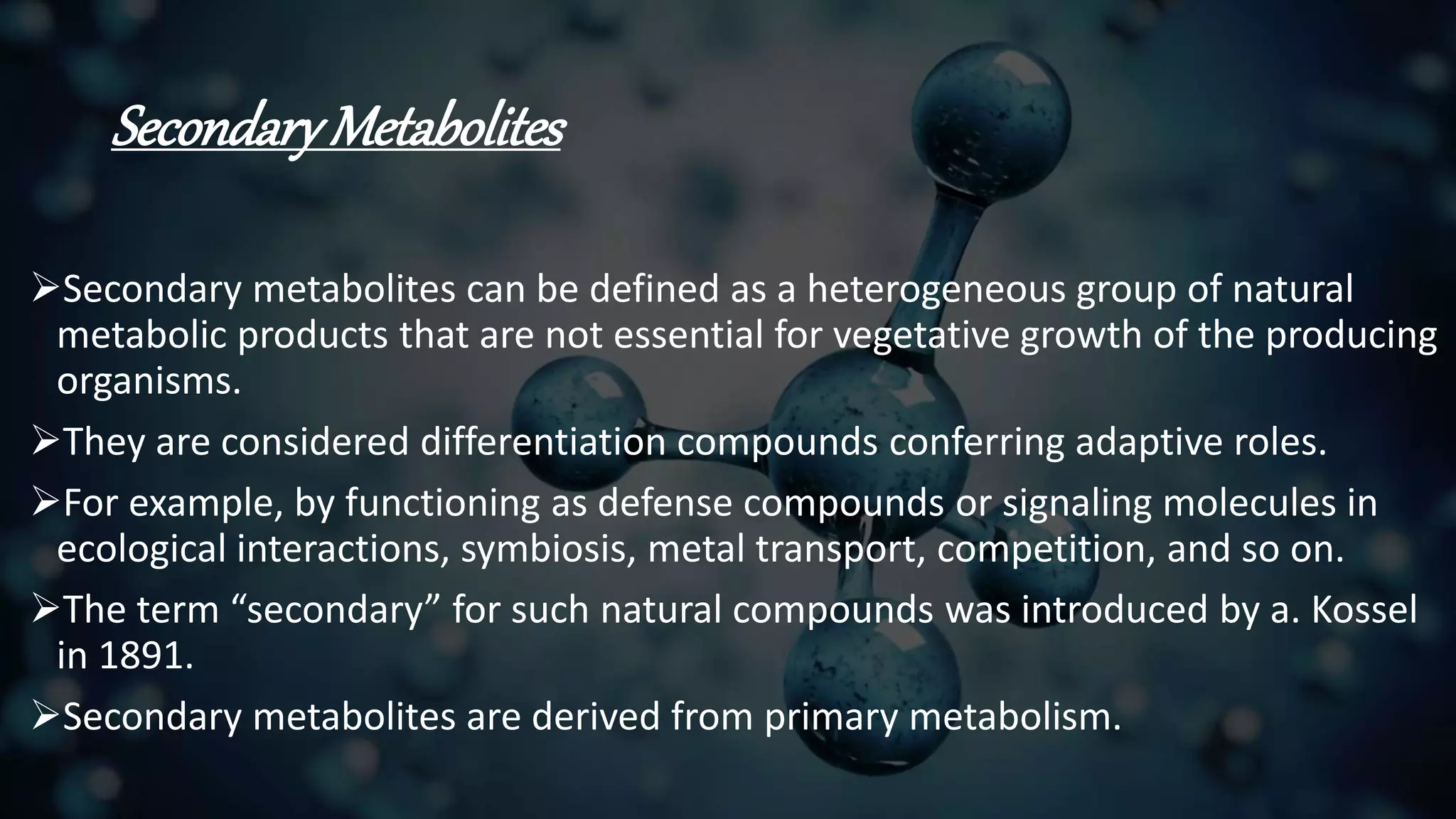 Classification of secondary metabolites and their applications. | PPTX