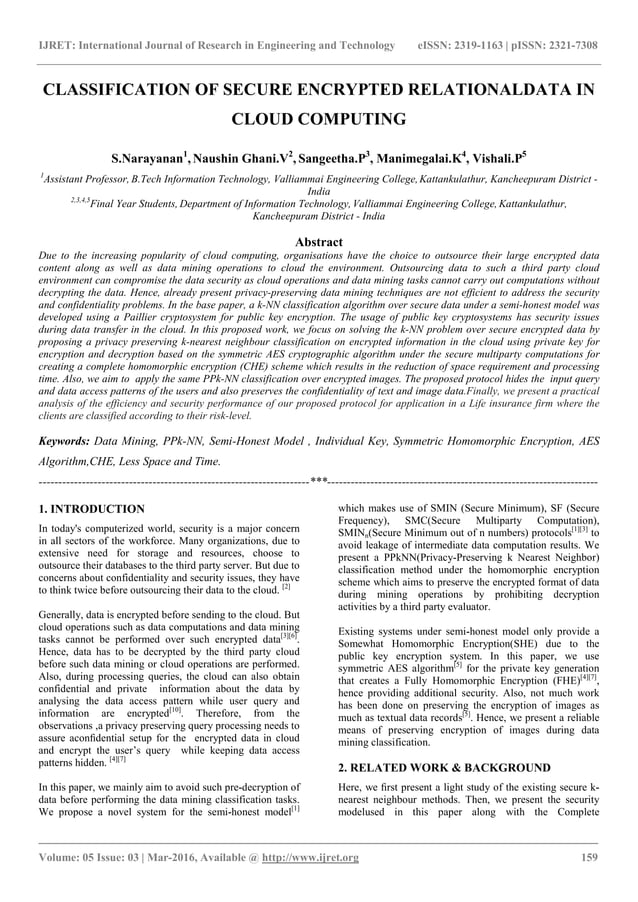 Classification of secure encrypted relationaldata in cloud computing | PDF