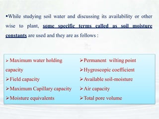 Classification of soil water & soil moisture characteristics curve | PPTX