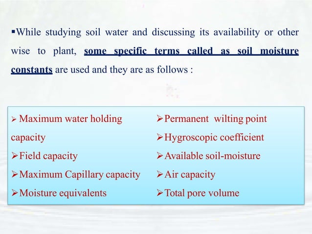 Classification of soil water & soil moisture characteristics curve ...