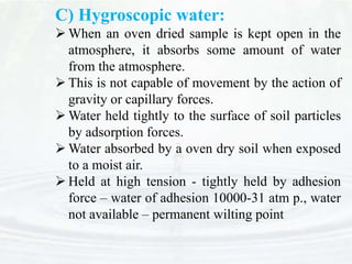 Classification of soil water & soil moisture characteristics curve | PPTX