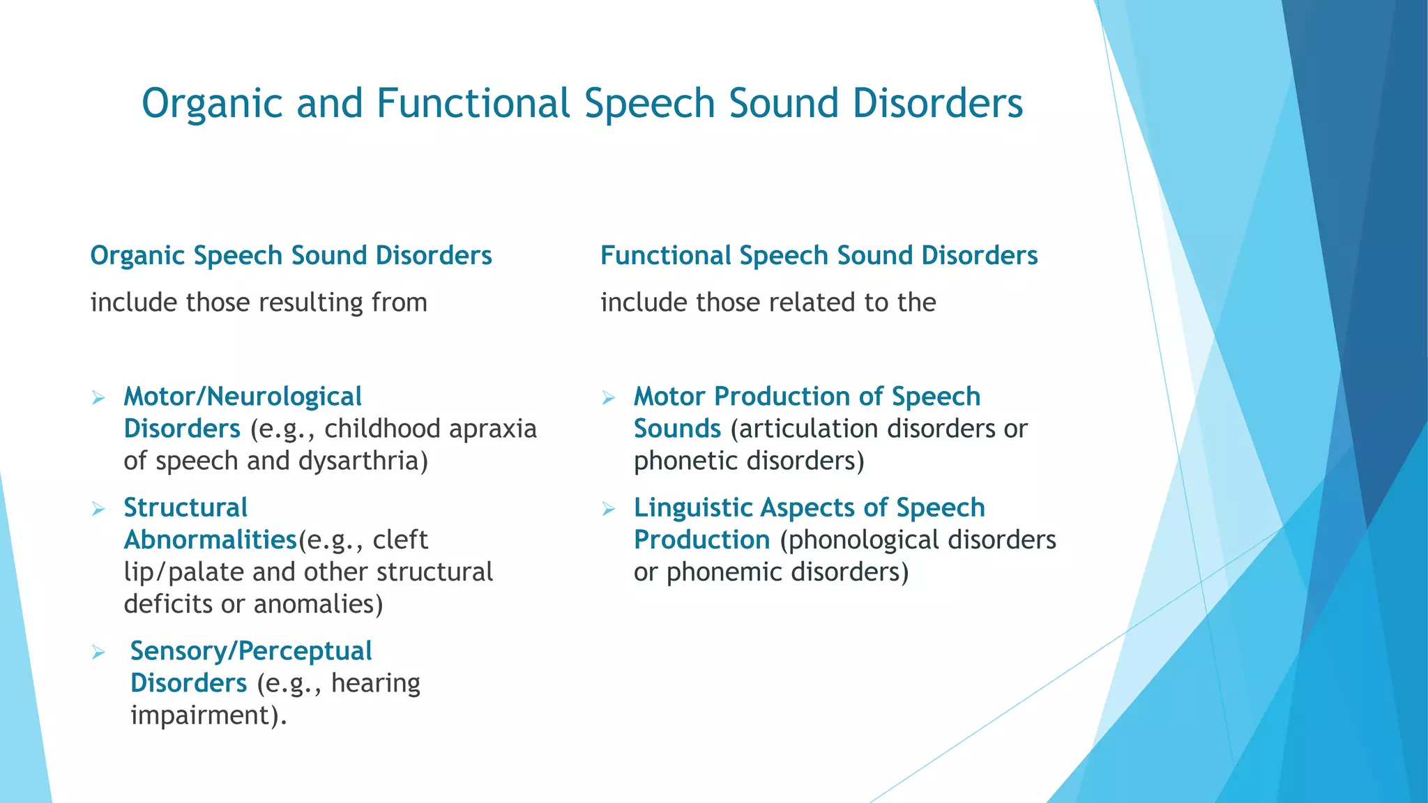 Classification of Speech Disorders | PPTX