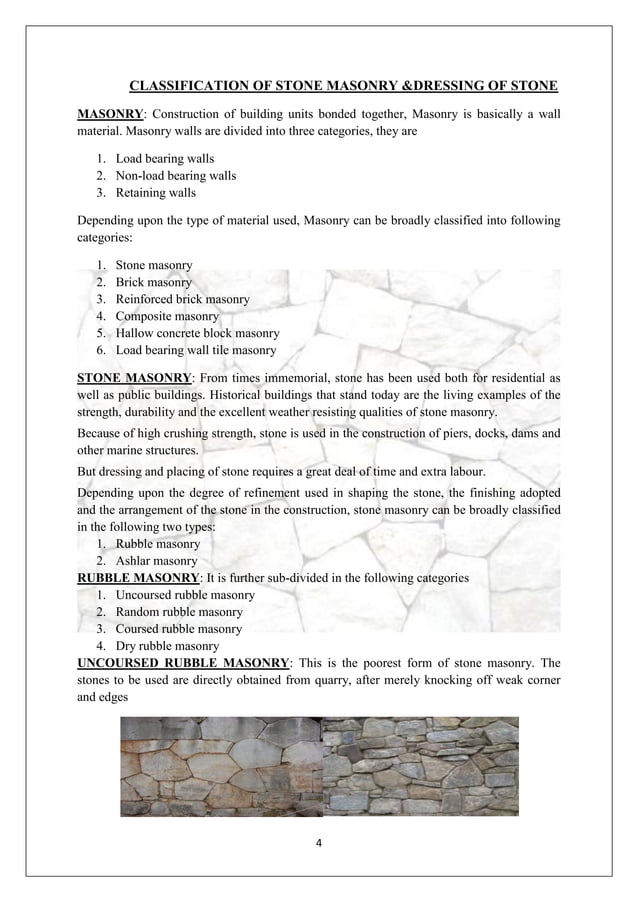 Classification of stone masonry(interior design student work) | PDF