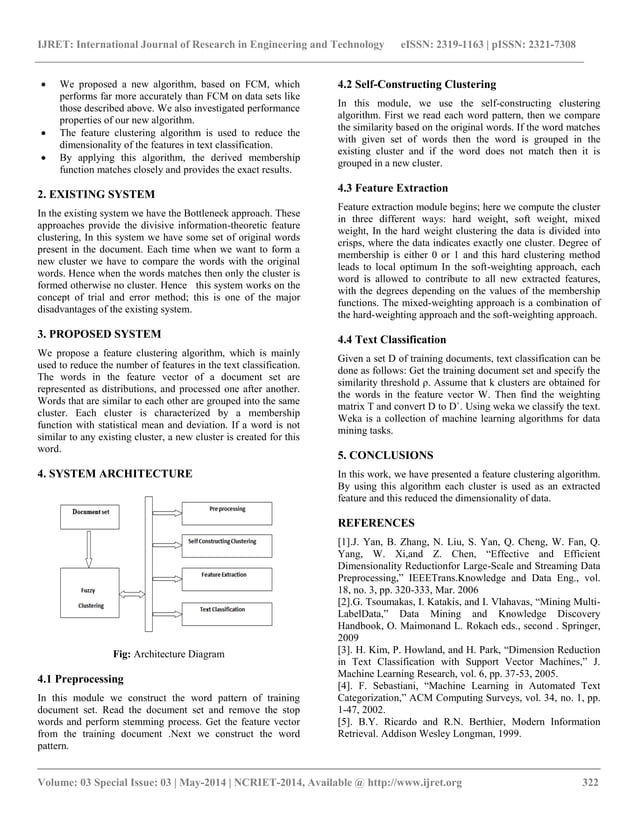 Classification of text data using feature clustering algorithm | PDF