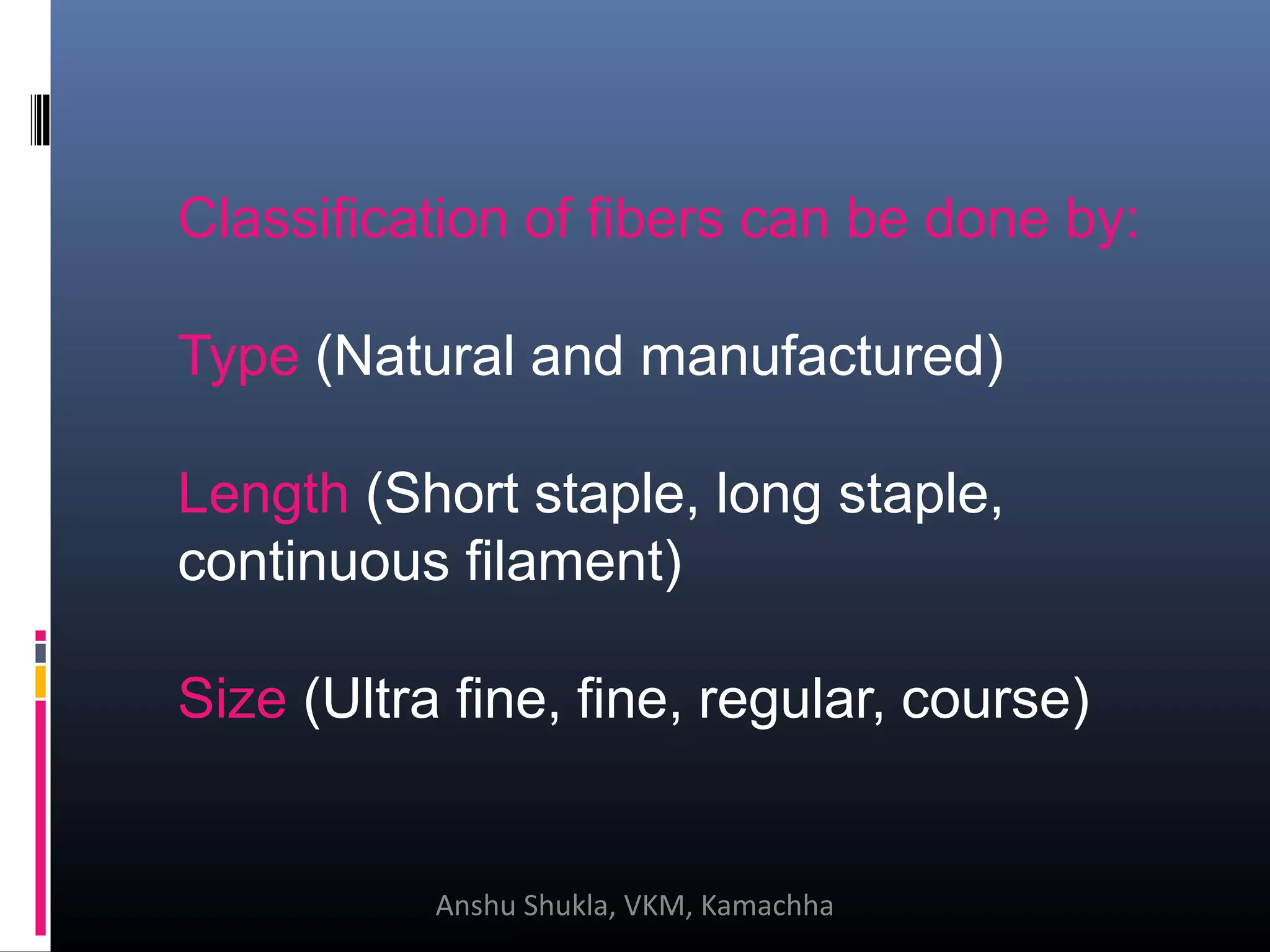 Classification of textile fibers | PPTX | Needlework | Arts and Crafts