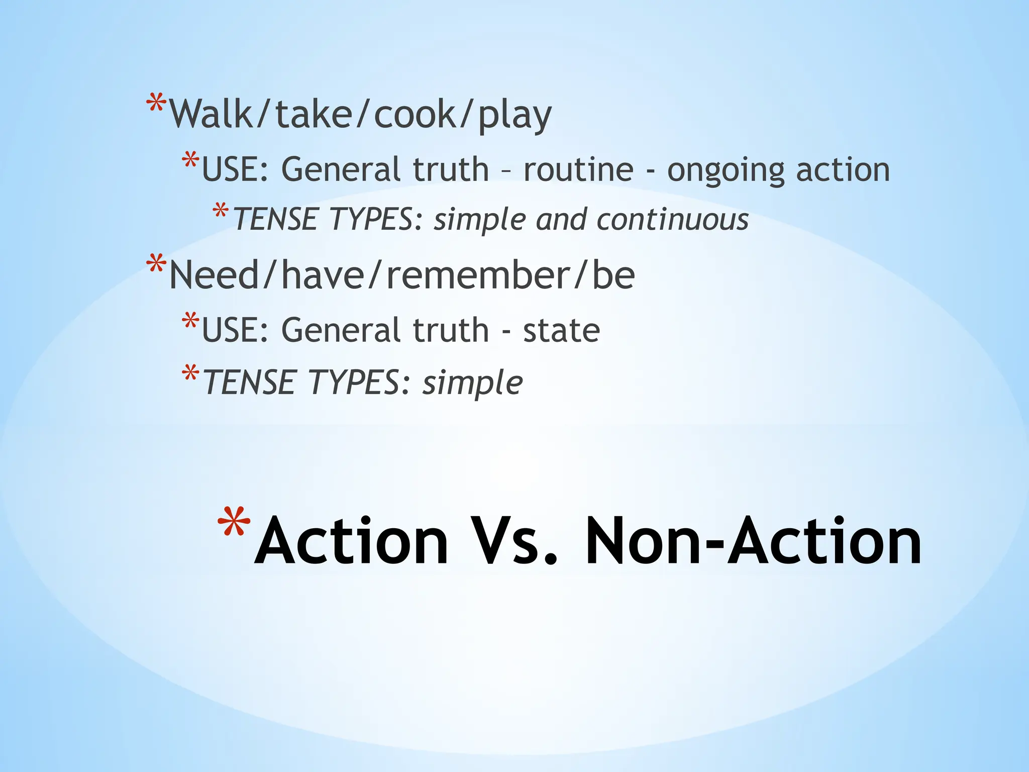 CLASSIFICATION OF VERBS stative vs action | PPTX