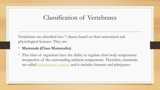 CLASSIFICATION OF VERTEBRATES ANIMALS.pptx | Fish and Aquariums | Pets