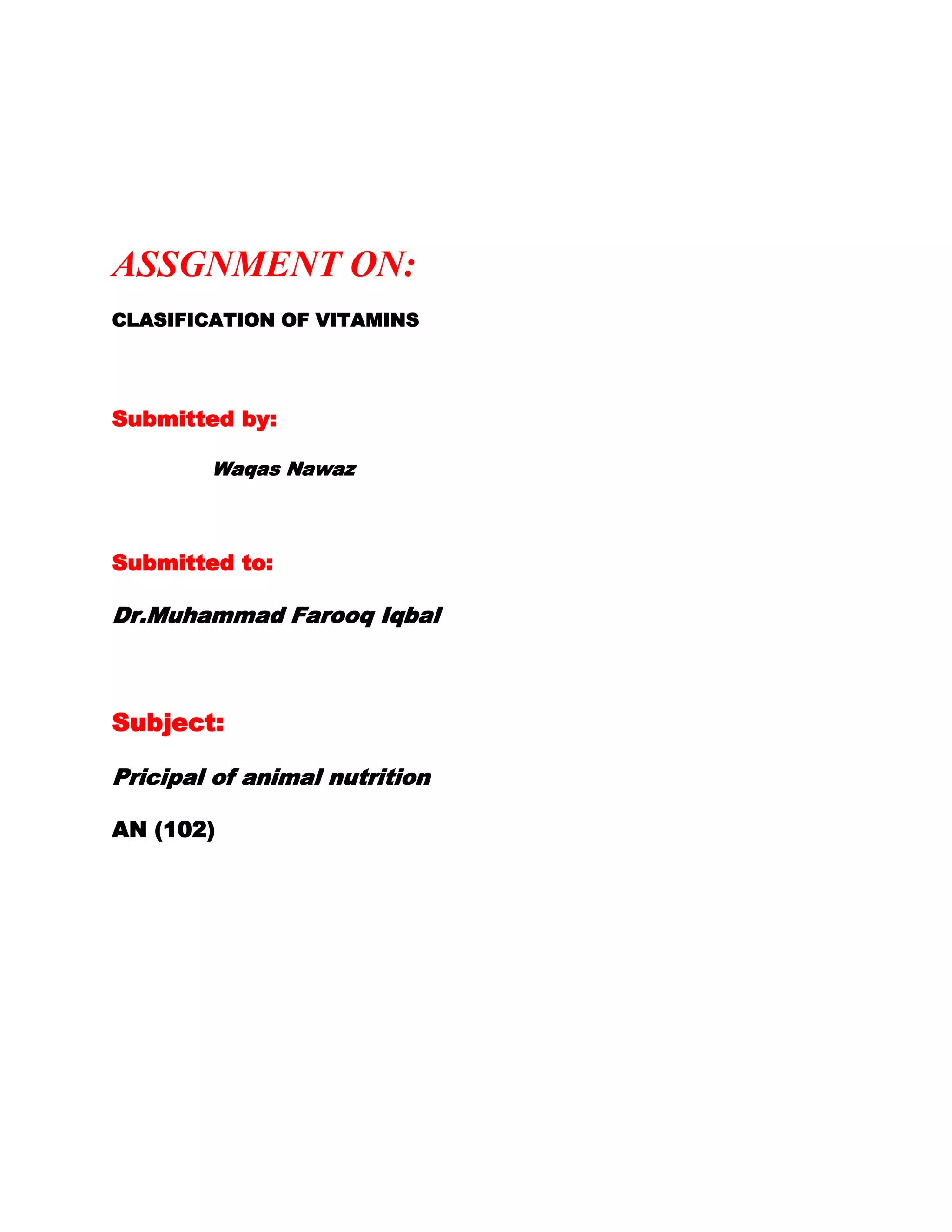 Classification of vitamins | DOCX