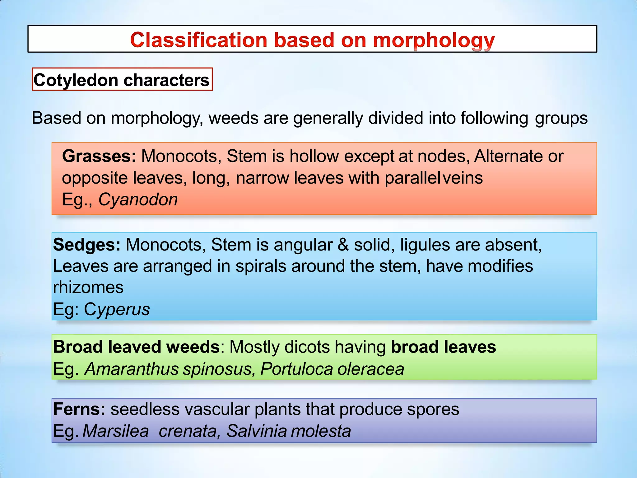 Classification of weeds and characteristics of different agro systems | PDF