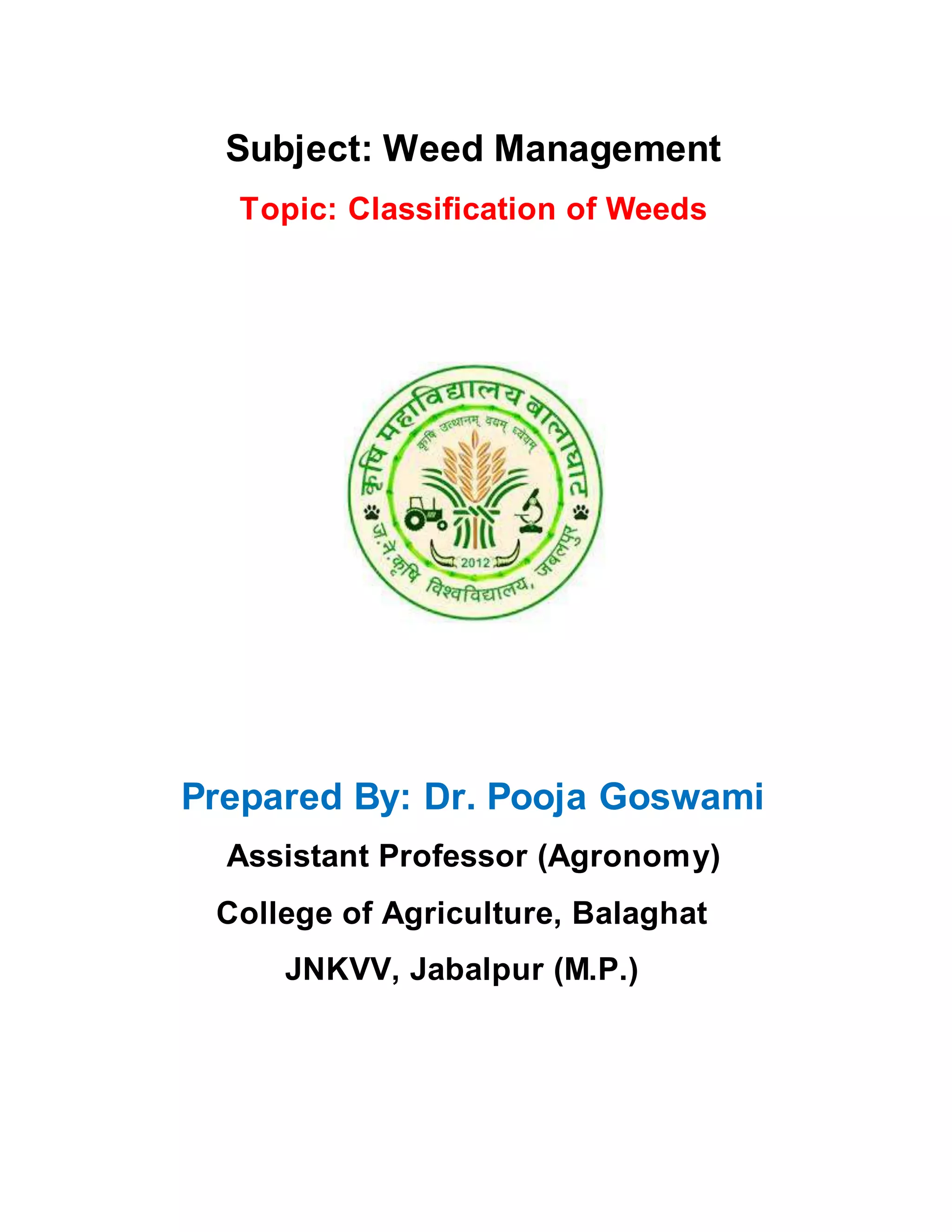 Classification of weeds | DOCX