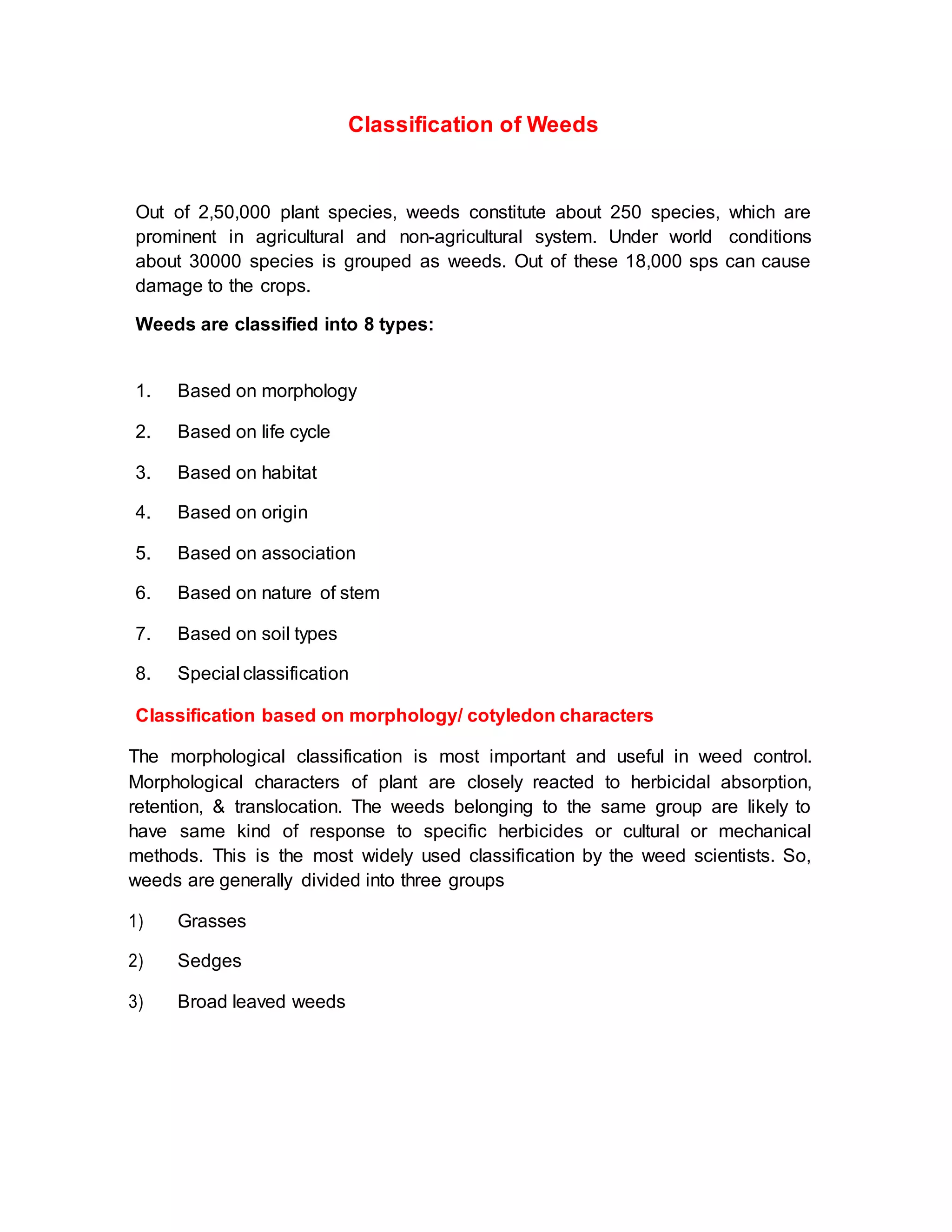 Classification of weeds | DOCX