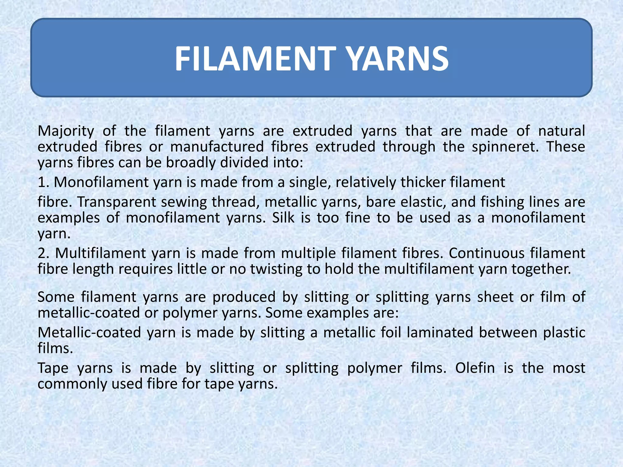 Classification of yarn yarn classification. Textile yarn. Yarn count. | PDF