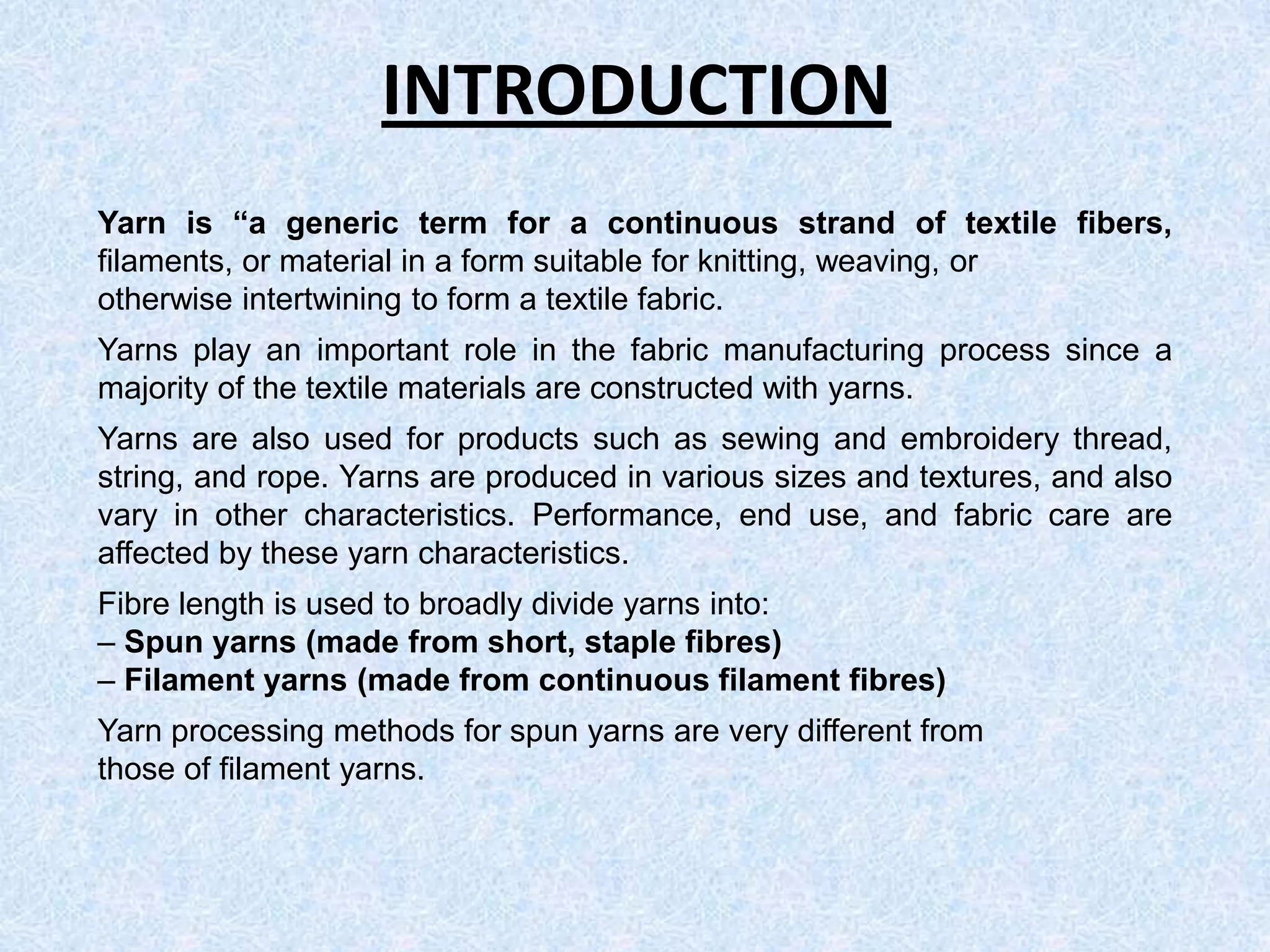 Classification of yarn yarn classification. Textile yarn. Yarn count. | PDF