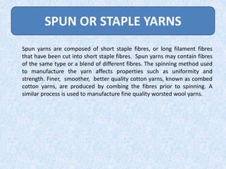 Classification of yarn yarn classification. Textile yarn. Yarn count. | PDF