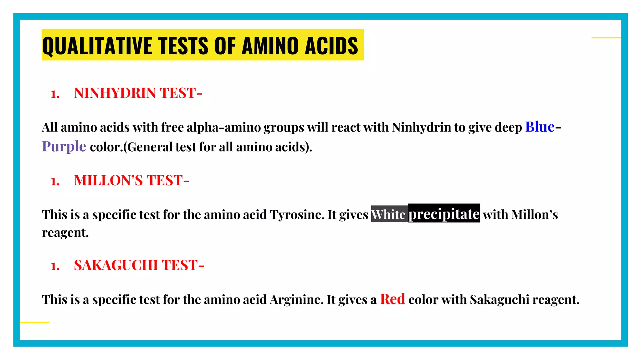 Classification & qualitative tests of amino acids | PPTX