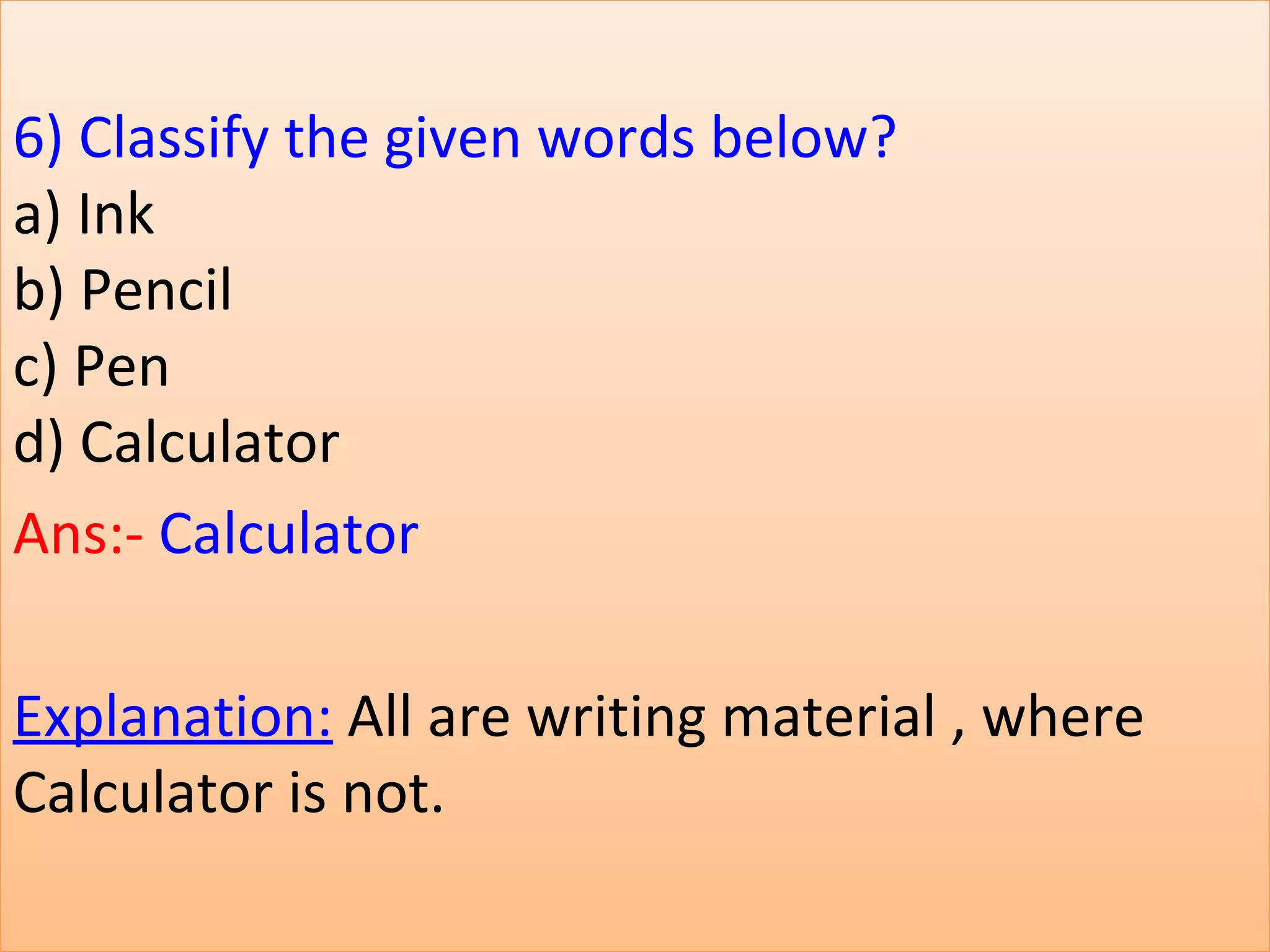 Classification questions and answers | PPT