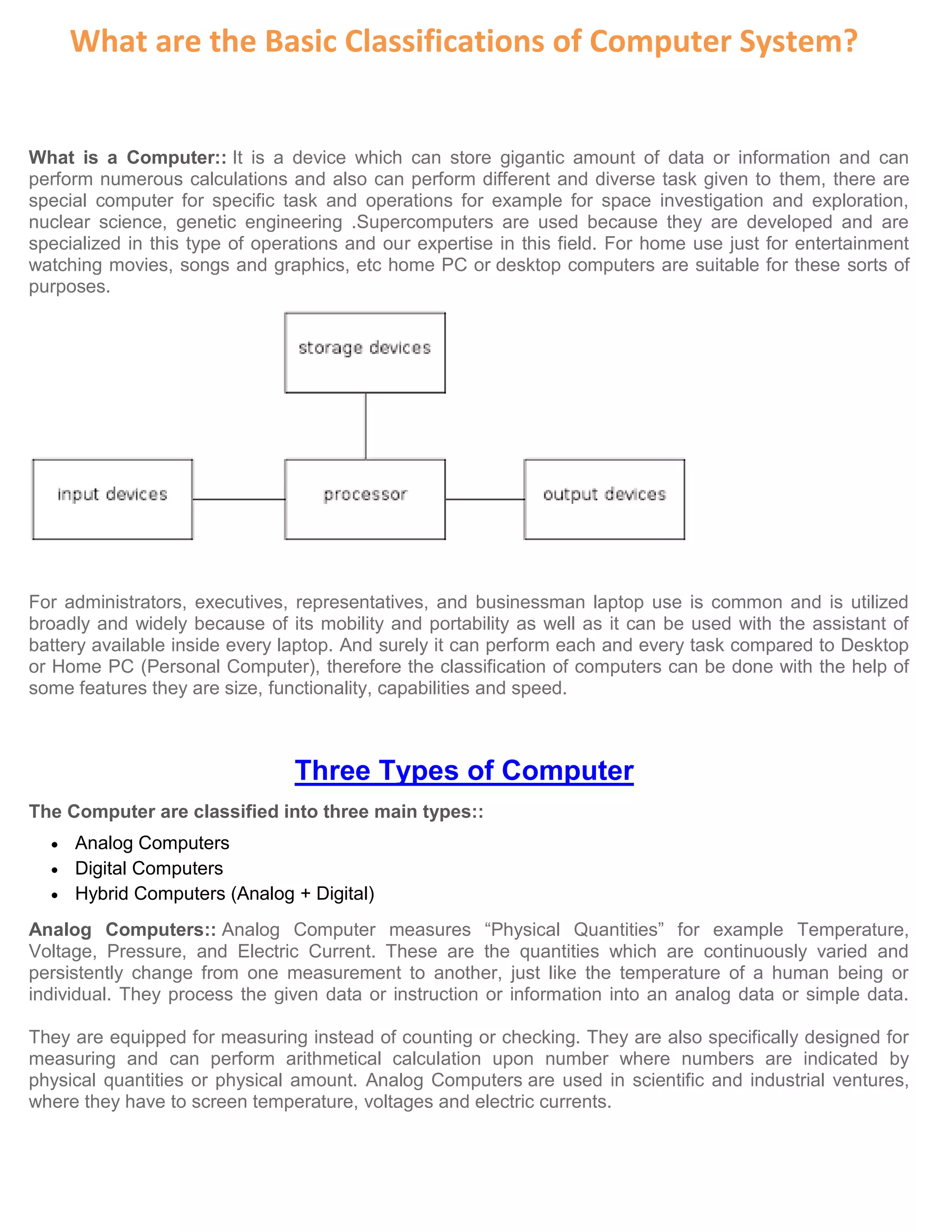 Classifications of computer | PDF