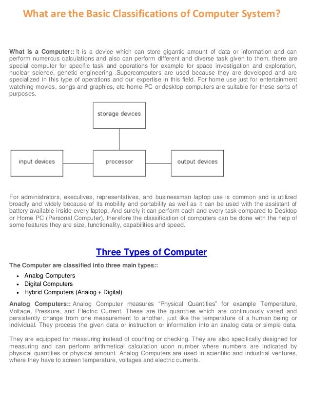 Classification Of Computer System Functions Types