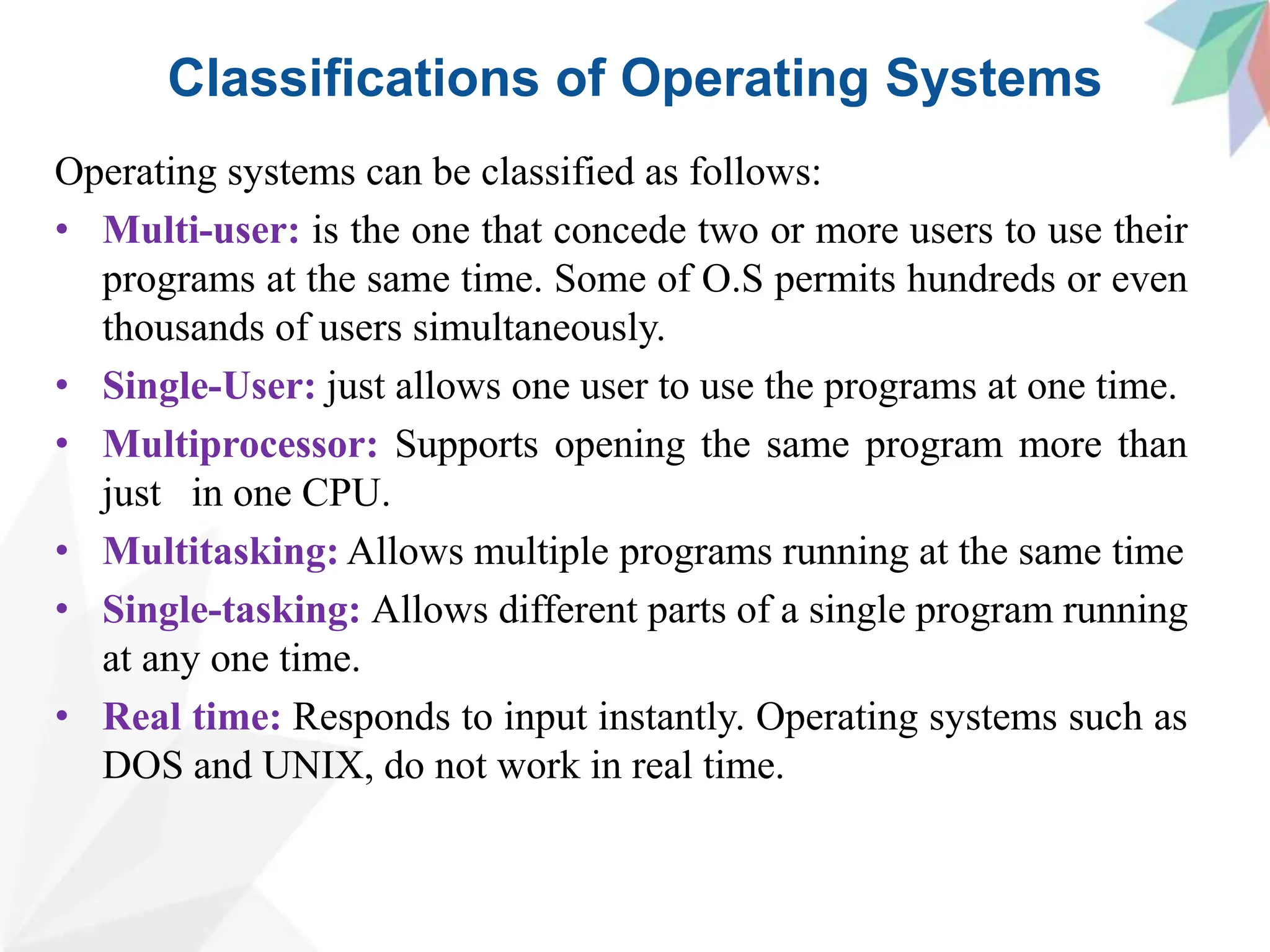 Classifications of OS.pptx | Operating Systems | Computer Software and Applications