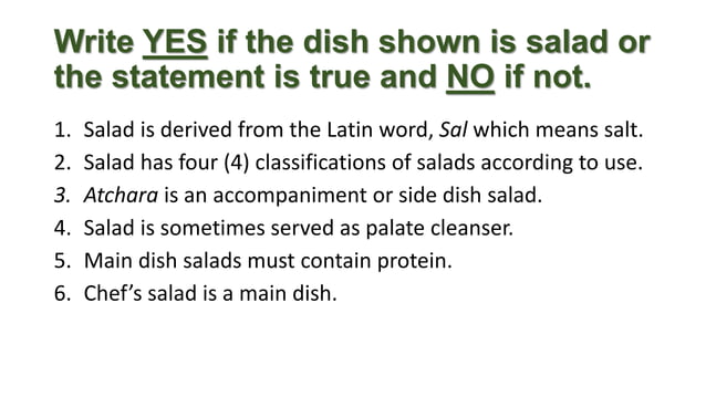 Classifications of salads | PPTX | Healthy Cooking and Eating | Food ...