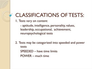 CLASSIFICATIONS OF TESTS and assumptions (2).pptx