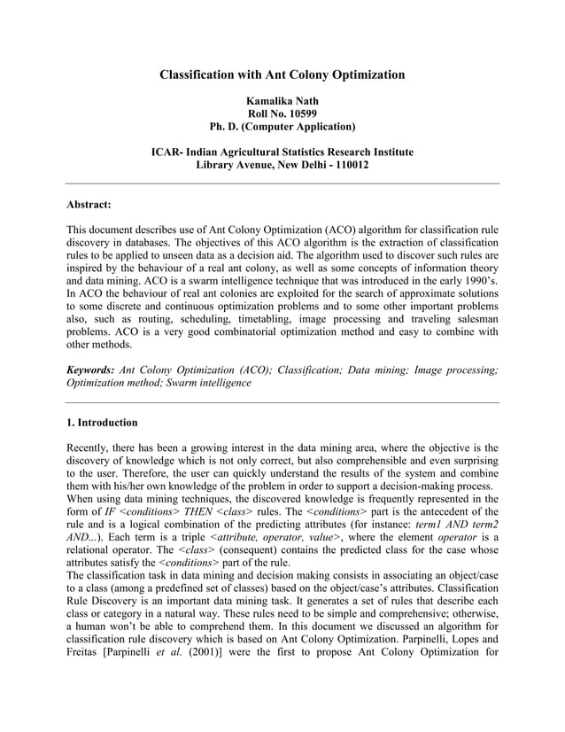 Classification With Ant Colony Optimization Pdf
