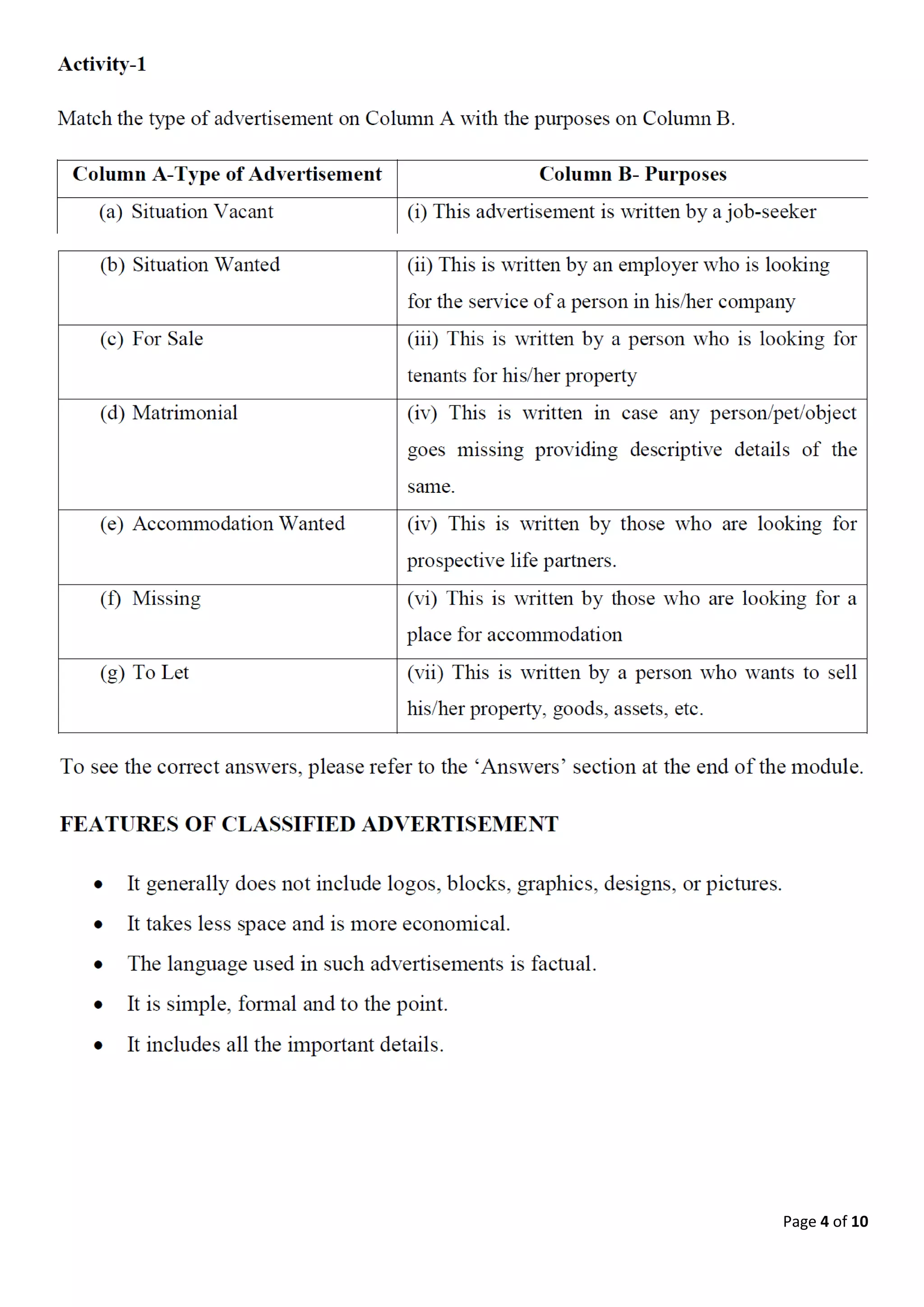 Classified Advertisements NOTES for Compositions | English CBSE XI, XII ...