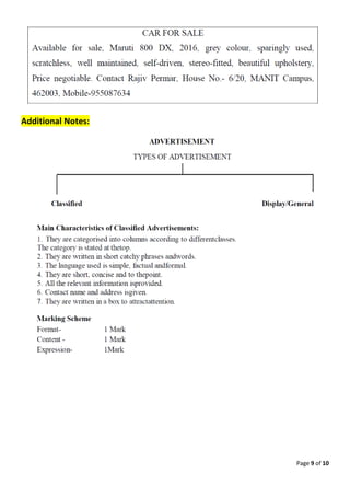 Classified Advertisements NOTES for Compositions | English CBSE XI, XII ...