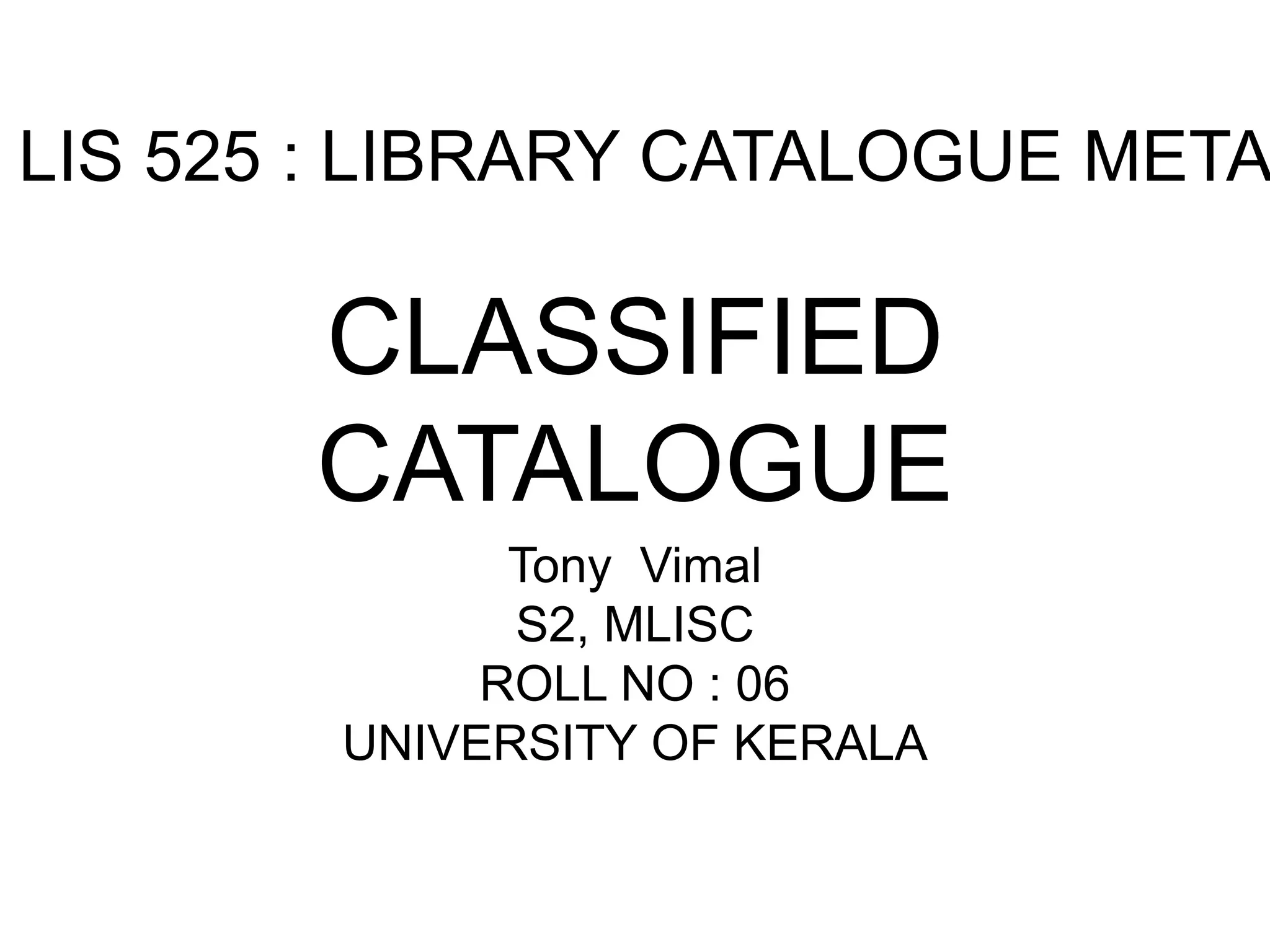 Classified catalogue | PPTX