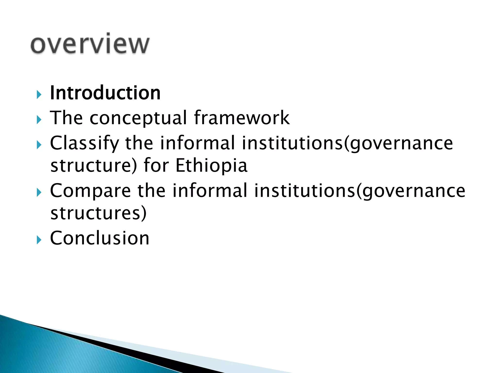 Classifying informal institutions (governance structures) in Ethiopia ...