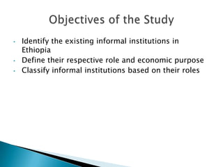 Classifying informal institutions (governance structures) in Ethiopia ...