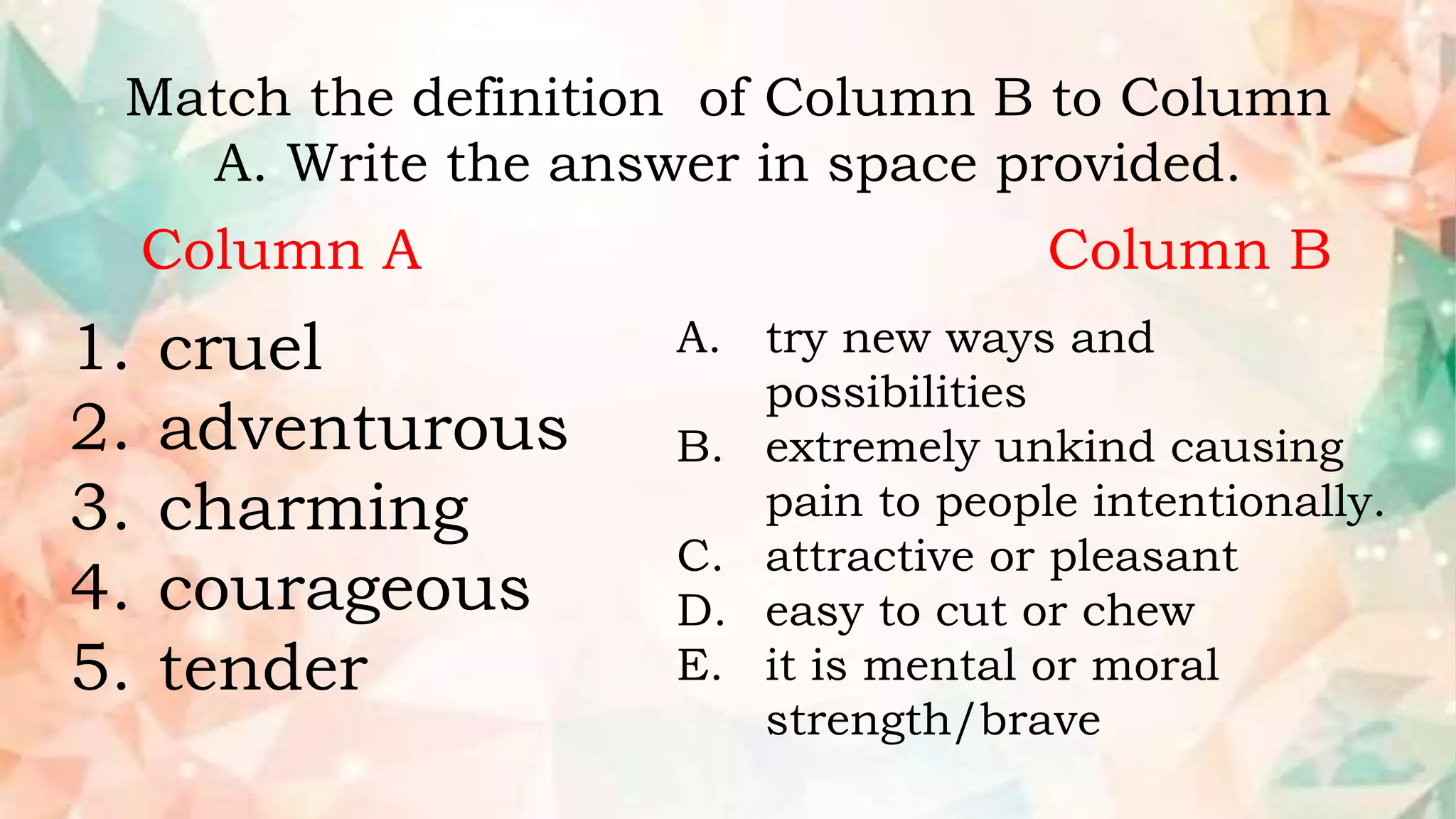 Classify and order the list of adjectives in the sentences..pptx