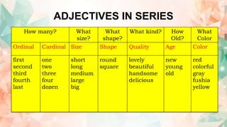 Classify and order the list of adjectives in the sentences..pptx | Free ...