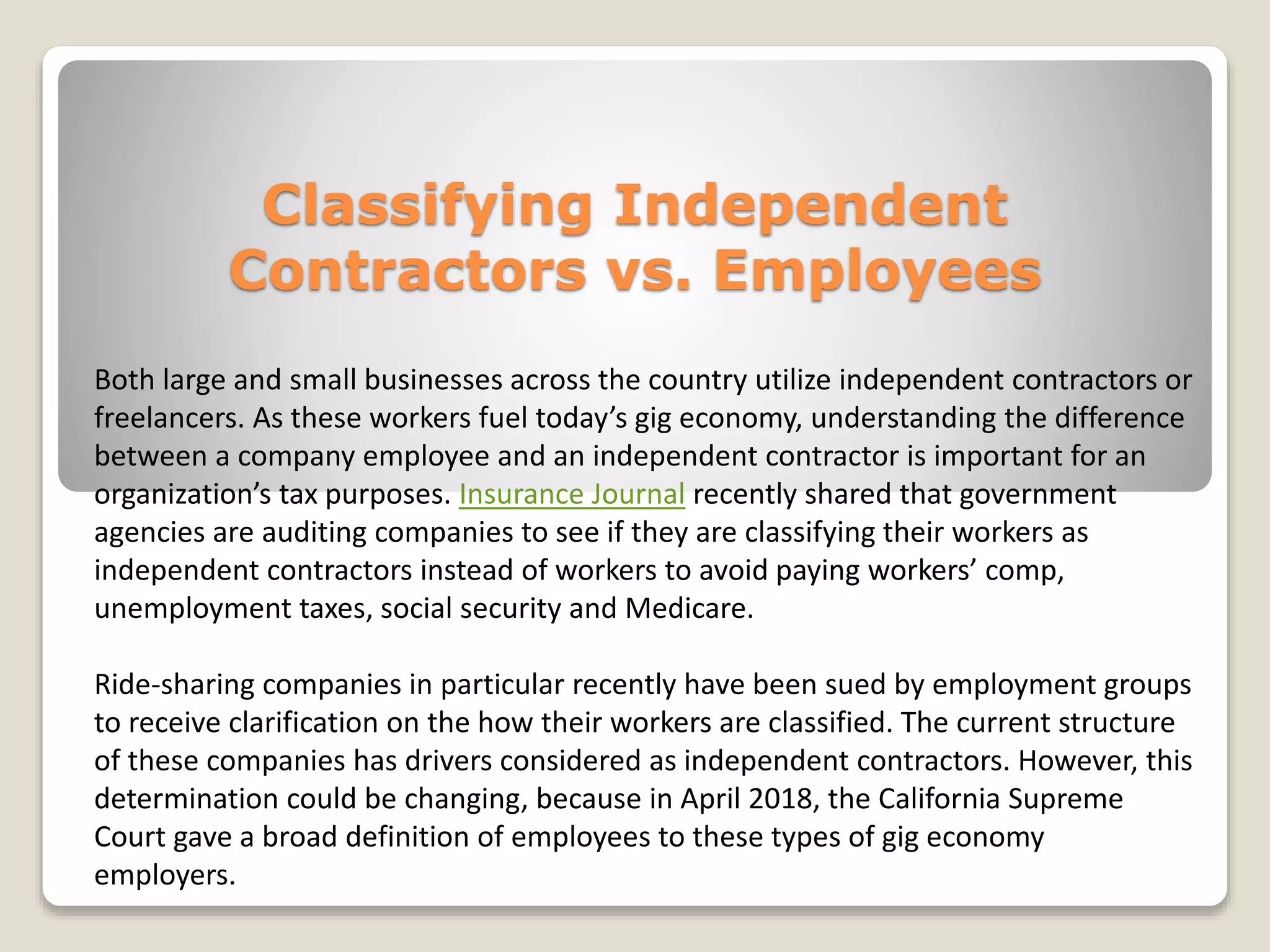 Classifying independent contractors vs. employees | PPTX | Personal ...