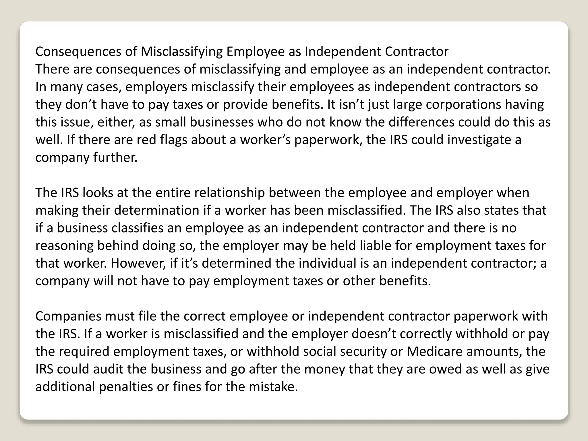 Classifying independent contractors vs. employees | PPTX | Personal Taxes | Personal Finance