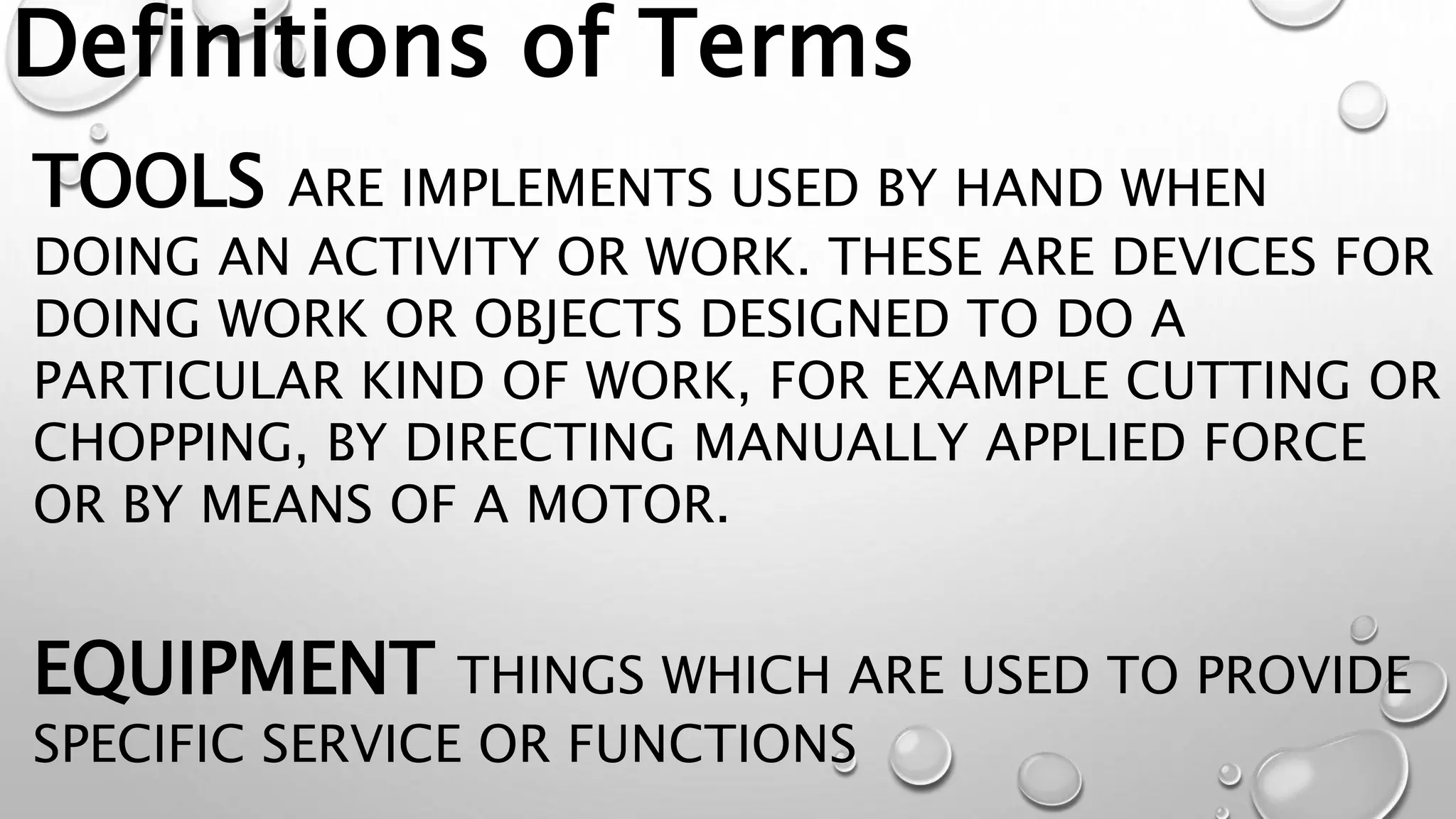 Classify tools and equipmet in caregiving exploratory | PPTX